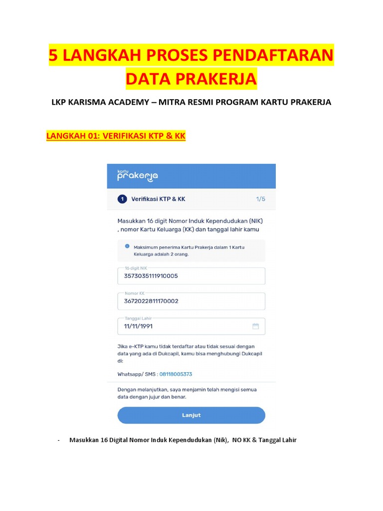 5 Step Pendaftaran Prakerja - LKP Karisma Academy | PDF