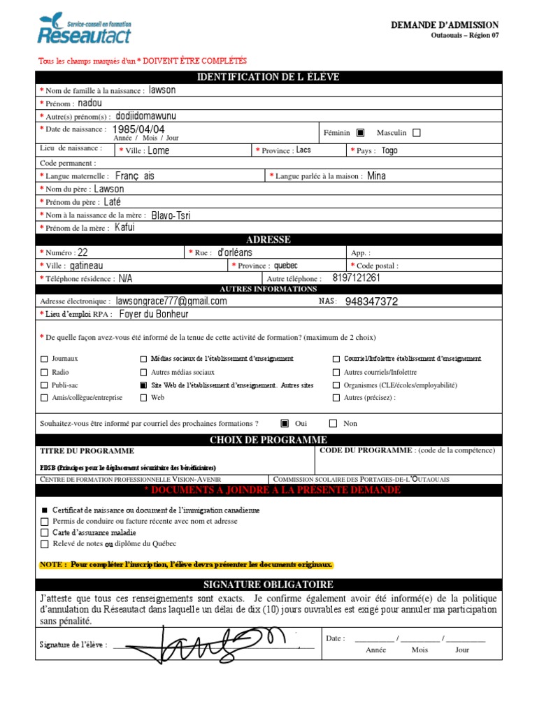 Inscription à la formation PDSB | PDF | Québec