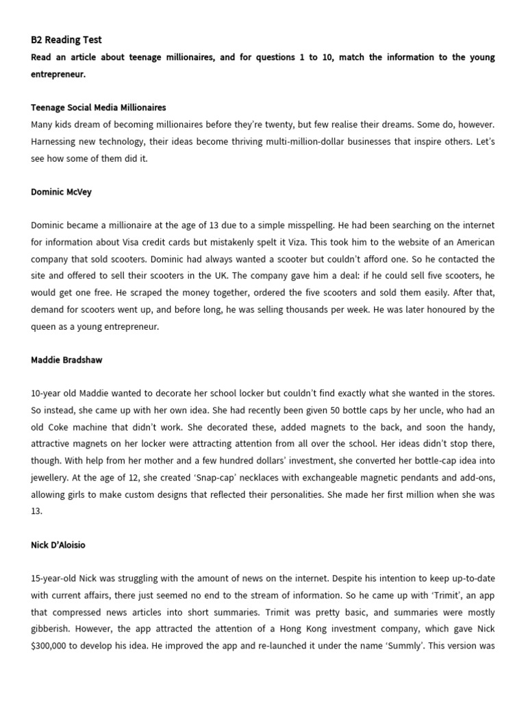 B2 Reading Test - Nov 3 | PDF