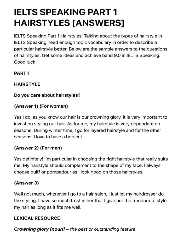 IELTS Speaking: Hairstyles Guide | PDF | Hairstyle | Hairdresser