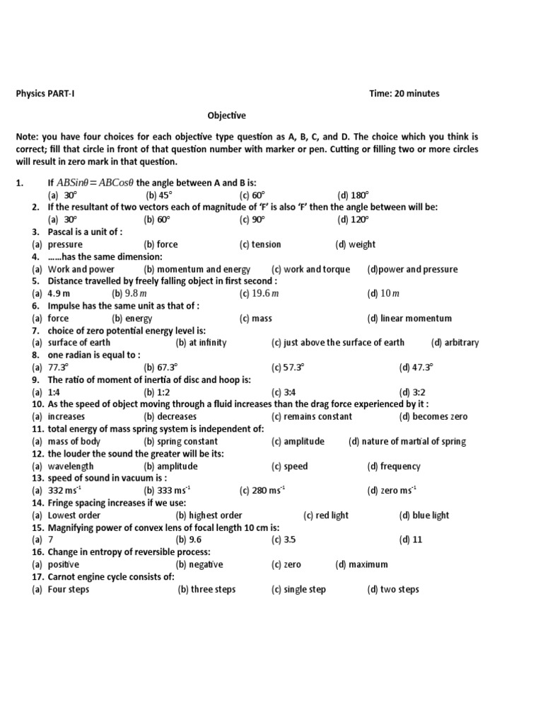 Pre Board Physics Part 1 2023 | PDF | Velocity | Torque