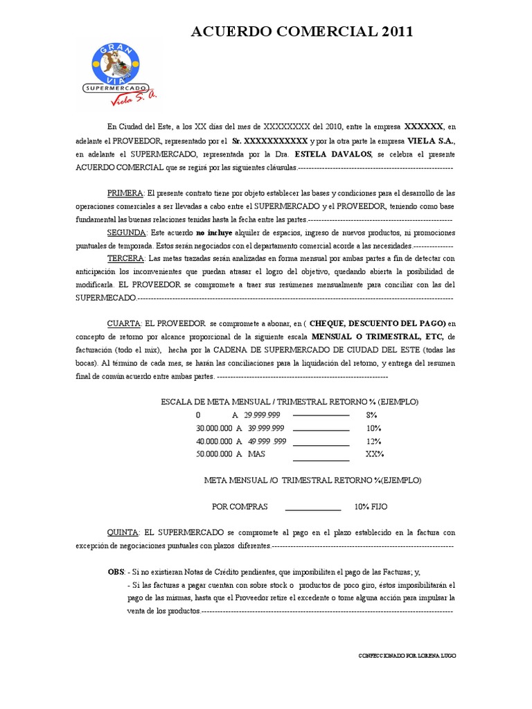 Ejemplo Acuerdo Comercial | PDF | Supermercado | Economias