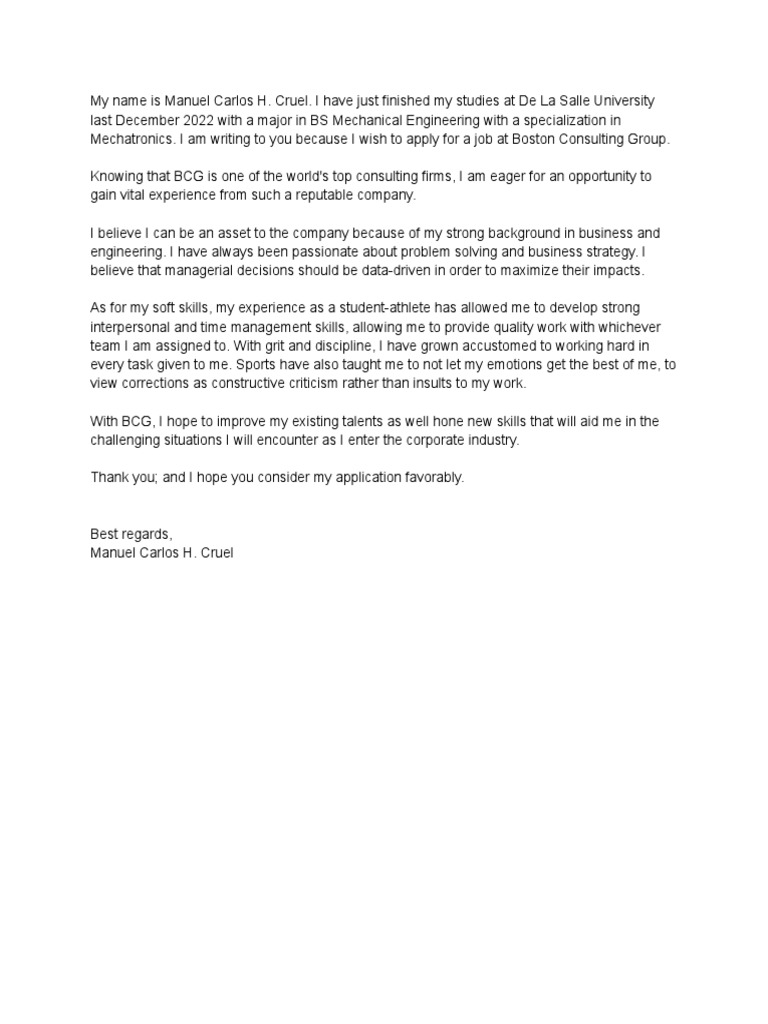 Cover Letter - BCG | PDF