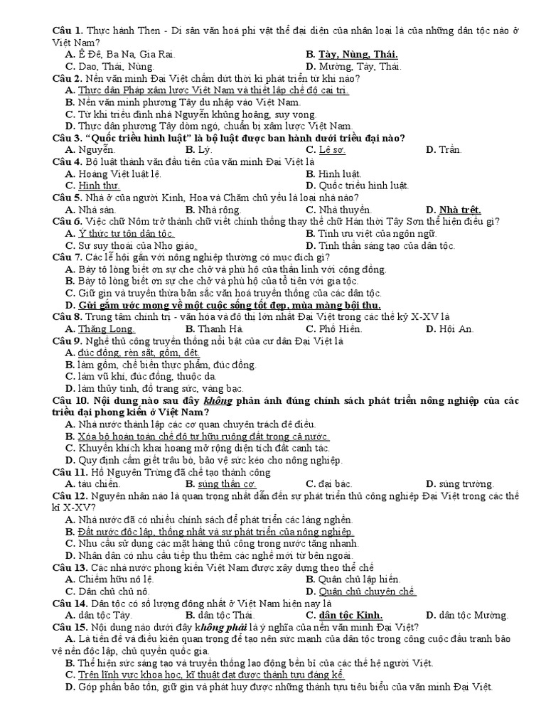 On Lich Su 10 - Co Dap An | PDF