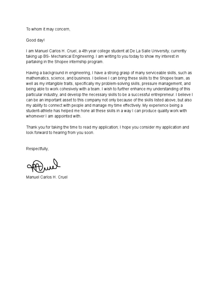 Shopee Cover Letter | PDF