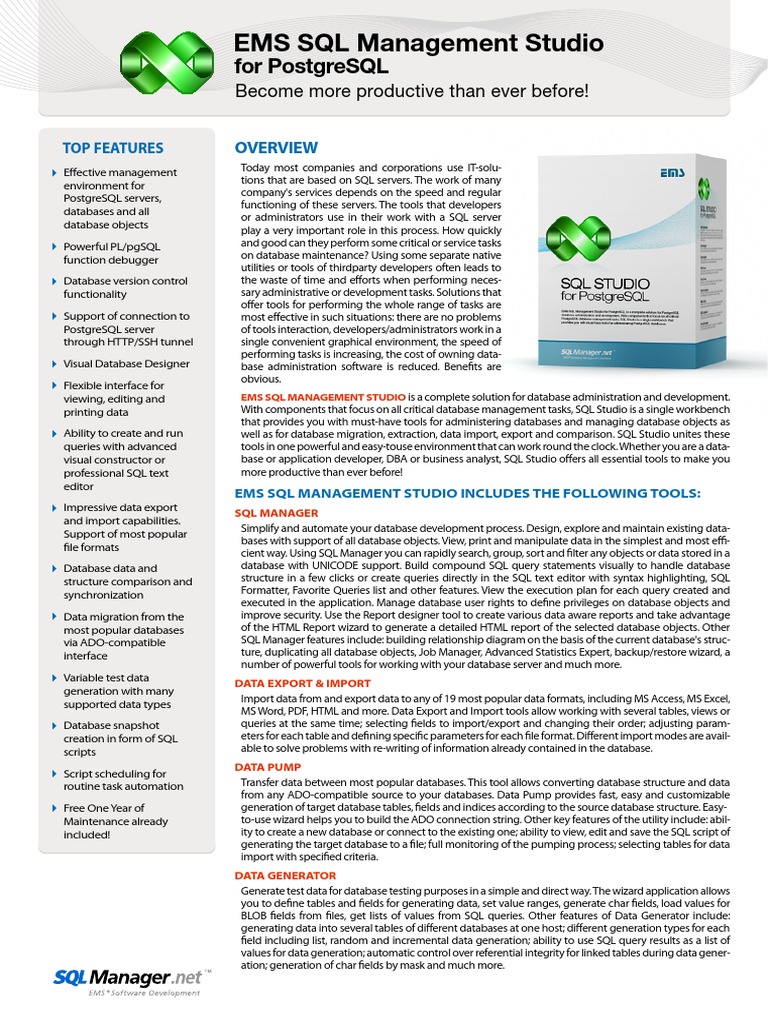 EMS SQL Studio: PostgreSQL Management | PDF | Databases | Sql