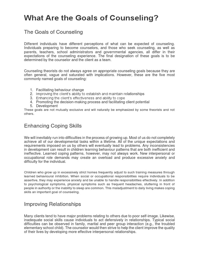 Five Key Goals of Counseling | PDF | Psychotherapy | Goal