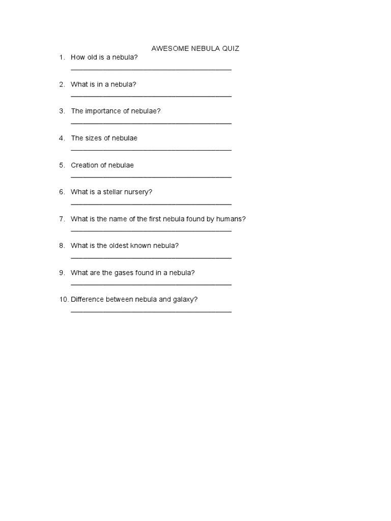 Awesome Nebula Quiz | PDF