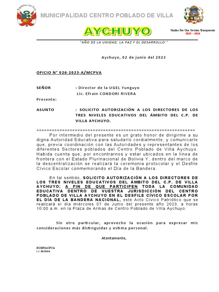 Oficio - 2023 - Solicito Autorizacion | PDF