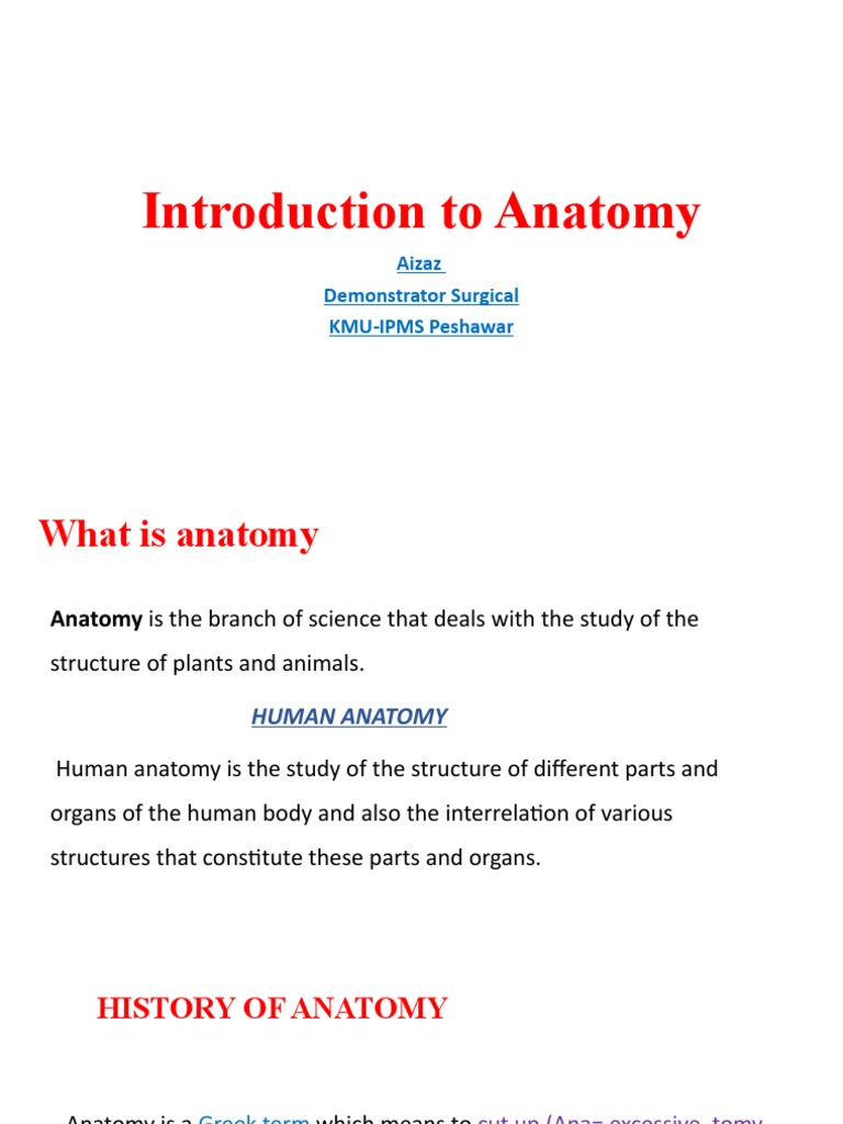 Anatomy Lec 1 (Introduction) | PDF | Anatomy | Health Care