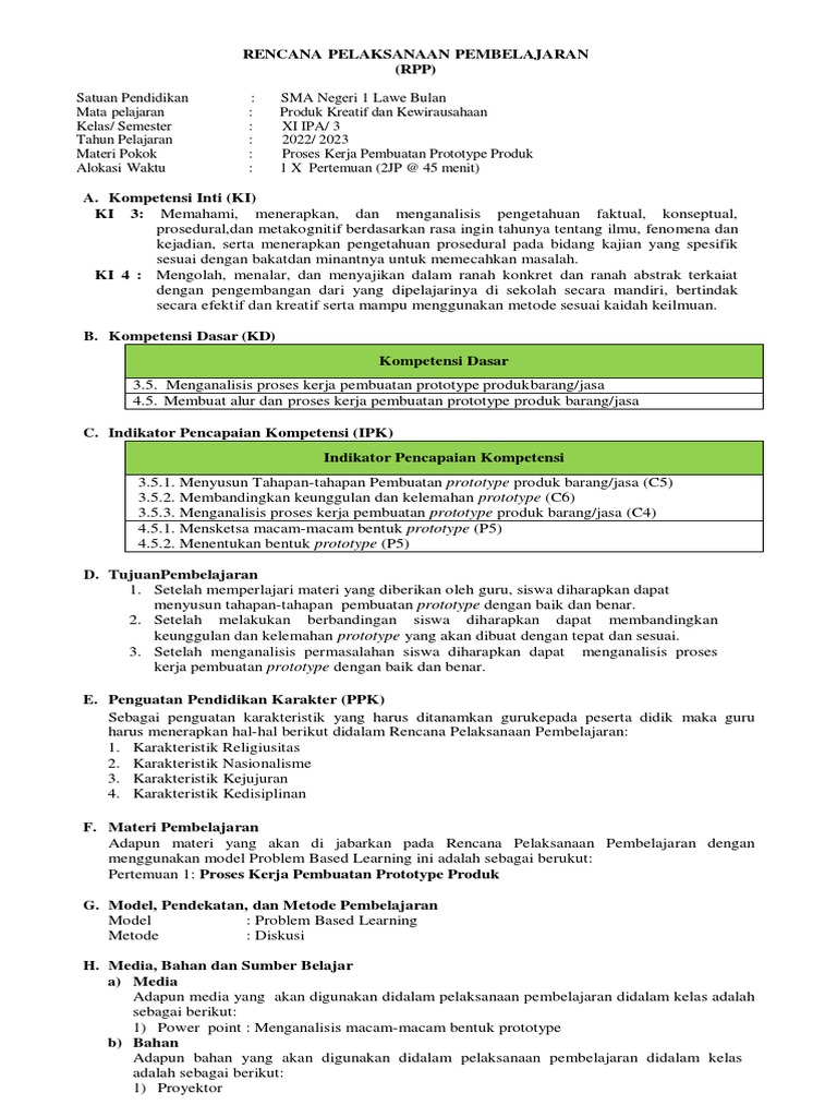 RPP Produk Kreatif Dan Kewirausahaan | PDF | Karier & Perkembangan | Seni