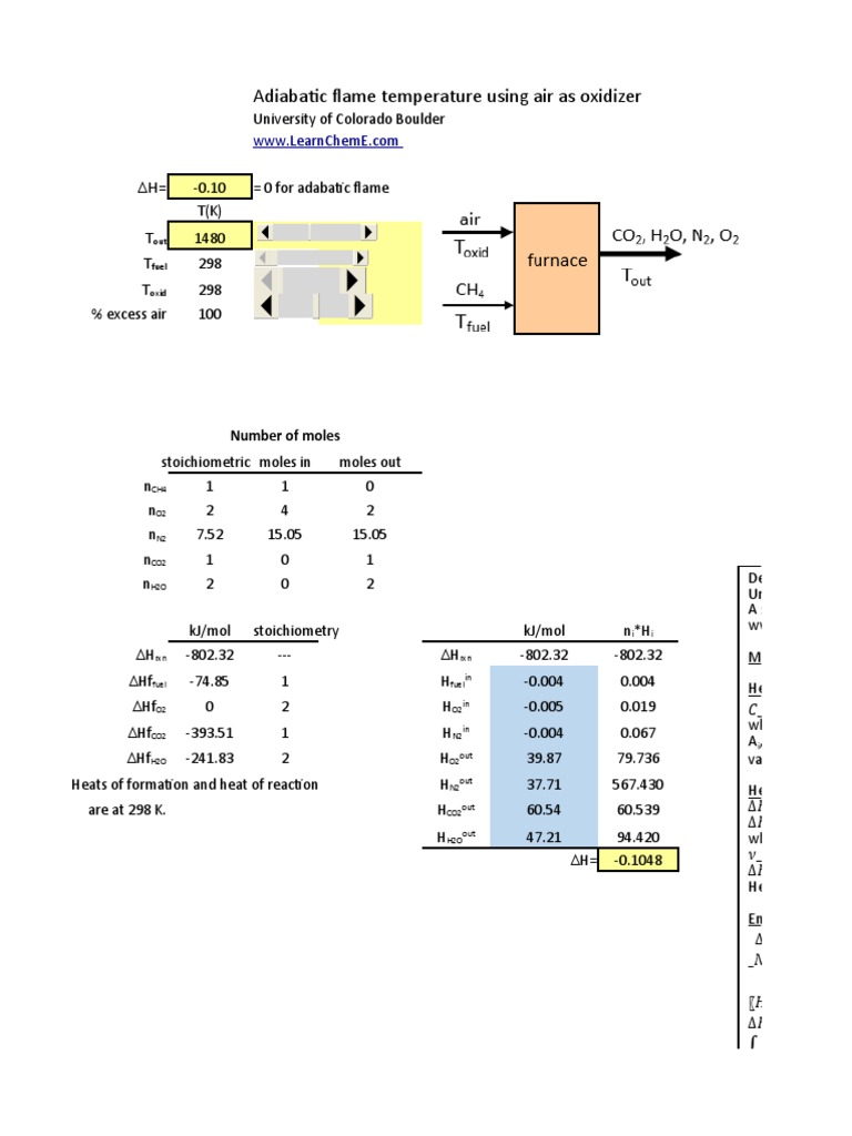 Adiabatic Flame Temperature Calculation | PDF | Heat | Quantity