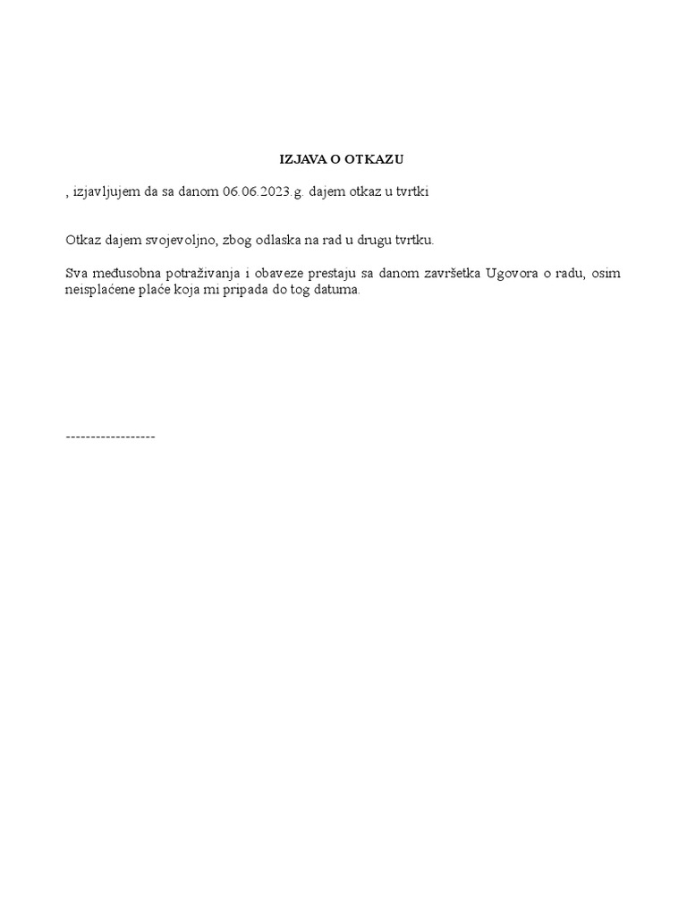 Otkazno Pismo | PDF