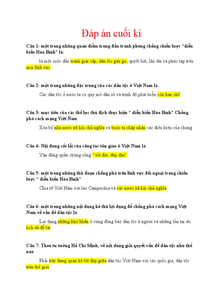 Đáp án cuối kì qp2 | PDF