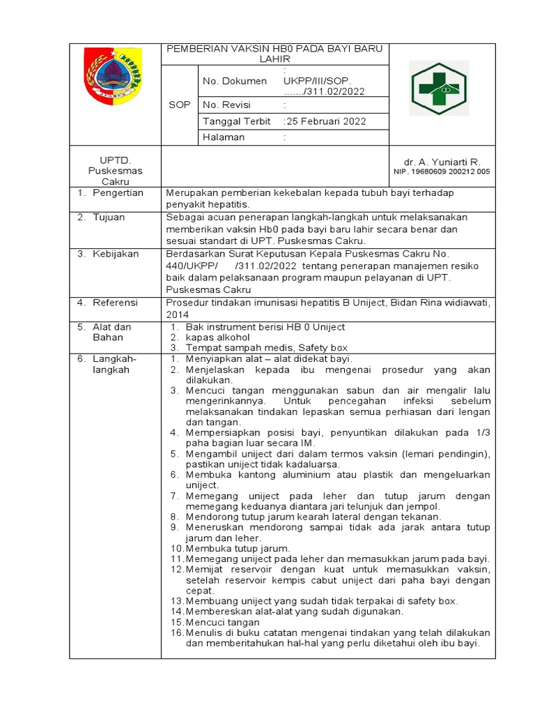 Sop Imunisasi Hb0 | PDF