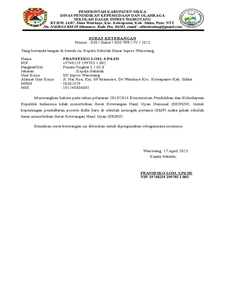 Surat Keterangan Tidak Ada SKHUN | PDF
