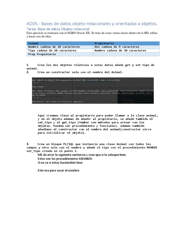 Tarea AD05. - Bases de Datos Objeto-Relacionales | PDF