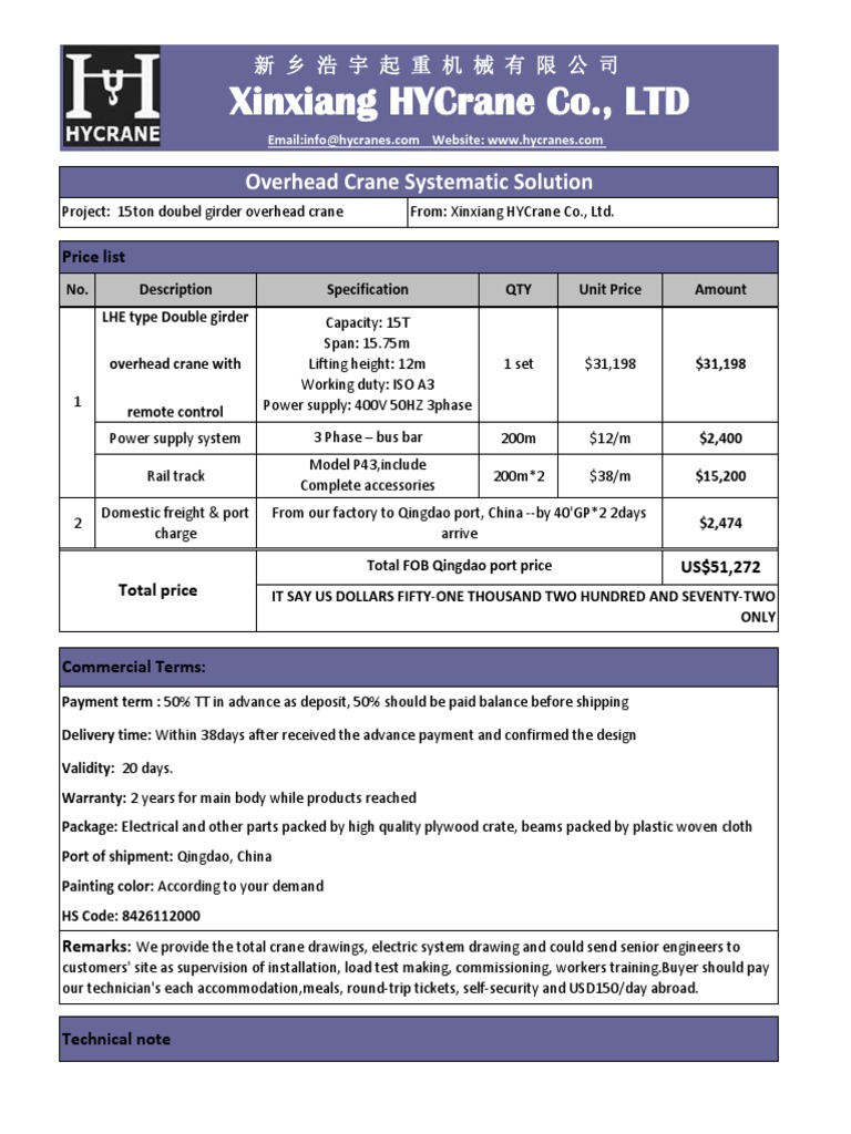 15t Overhead Crane Quotation - Taurus202005-Converted - 2 | Download Free PDF | Crane (Machine ...