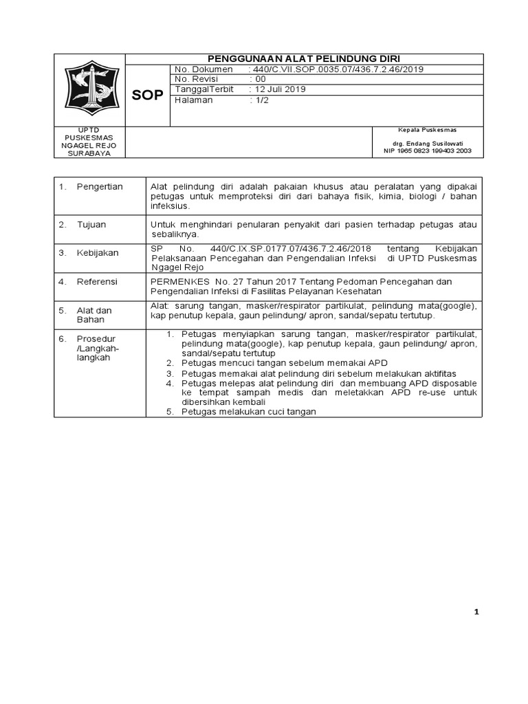 SOP Penggunaan APD | PDF | Pengembangan Diri | Kesehatan Holistik