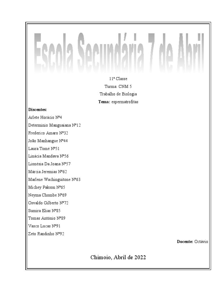 Lionésia Da Joana Pascoal Espermatofitas | PDF | Semente | Spore (videogame)