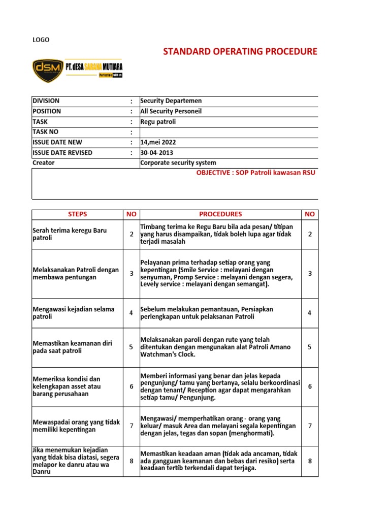 SOP Patroli Keamanan RSU PT.dsm | PDF