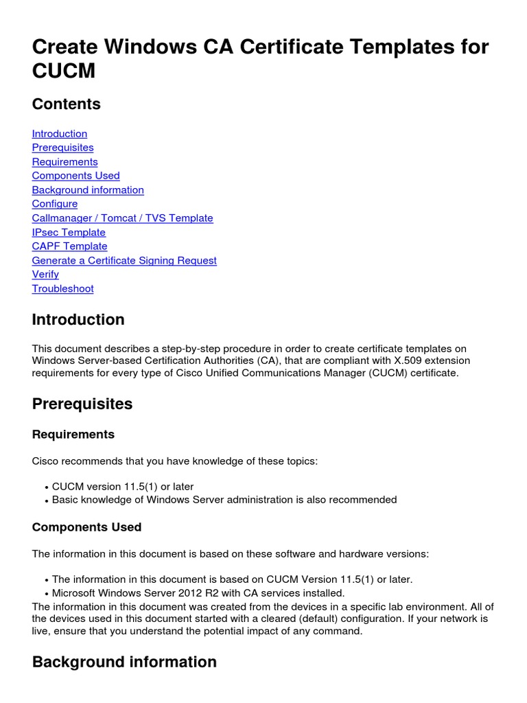 CUCM Certificate Template Creation Guide | PDF | Public Key Certificate ...