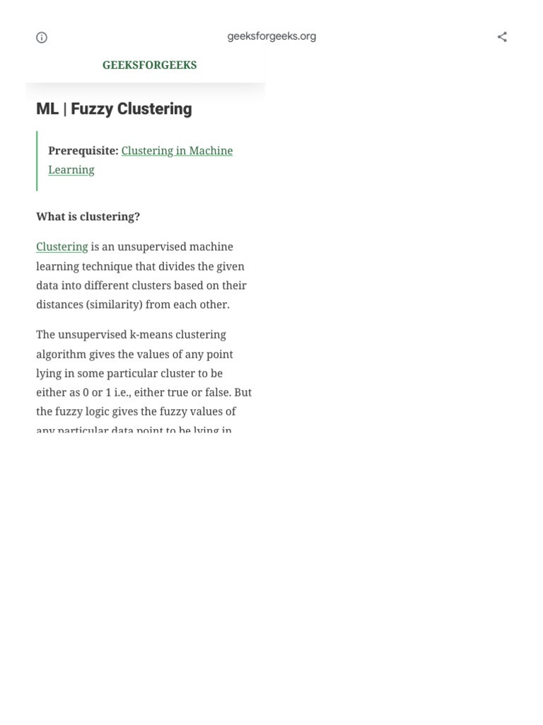 ML - Fuzzy Clustering - GeeksforGeeks | PDF