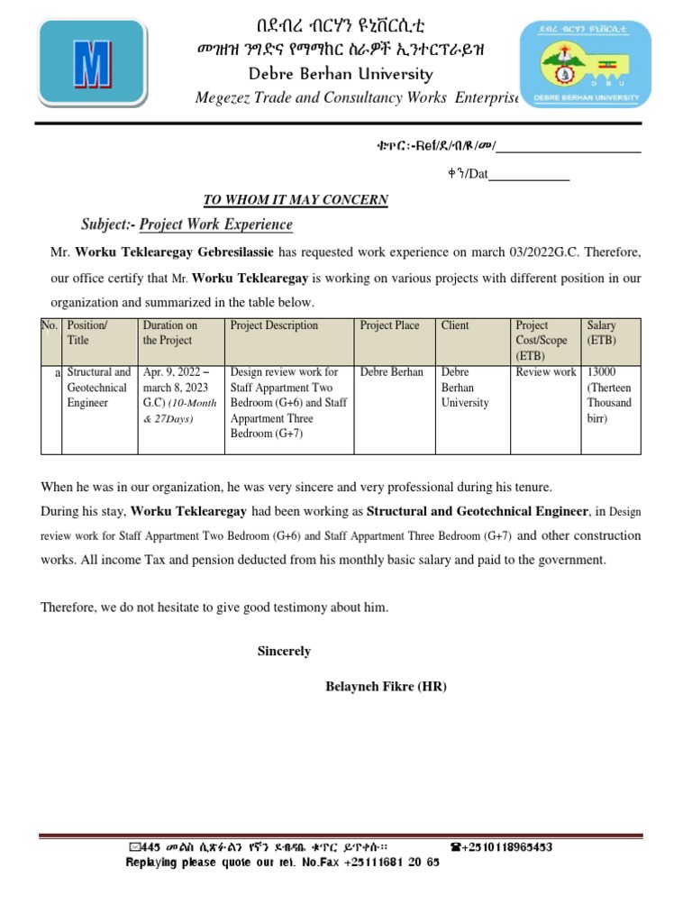 Sample Project Work Experience | PDF