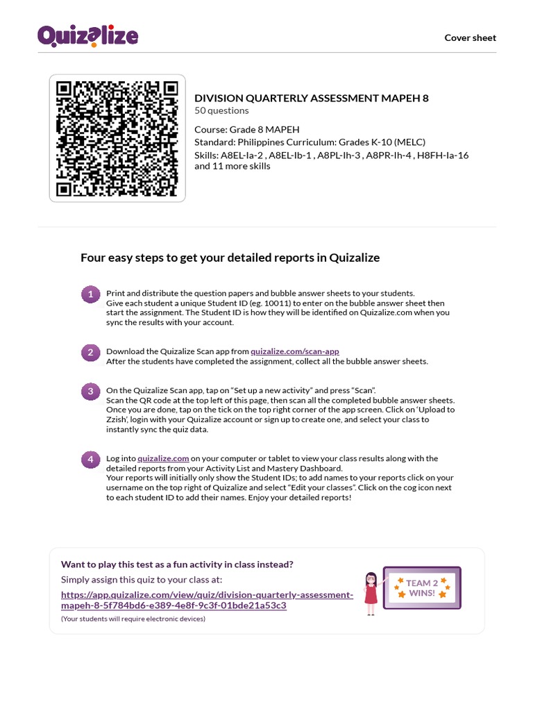 Grade 8 MAPEH Quarterly Quiz Guide | PDF