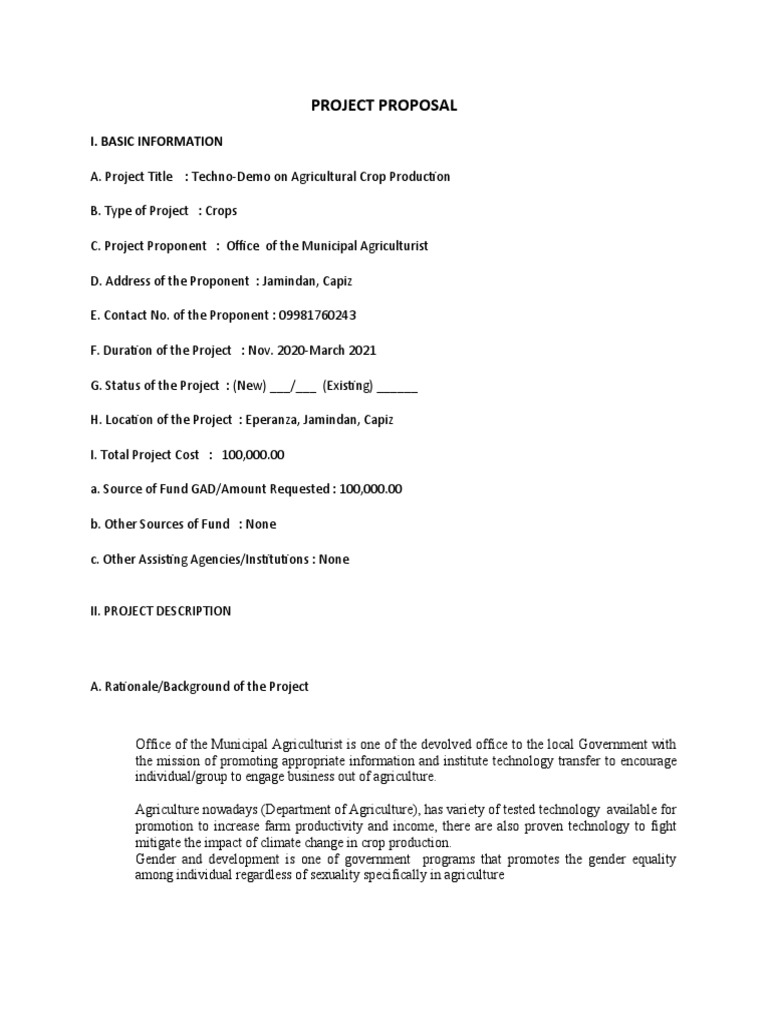 PROJECT PROPOSAL Techno Demo | PDF | Smallholding | Agriculture