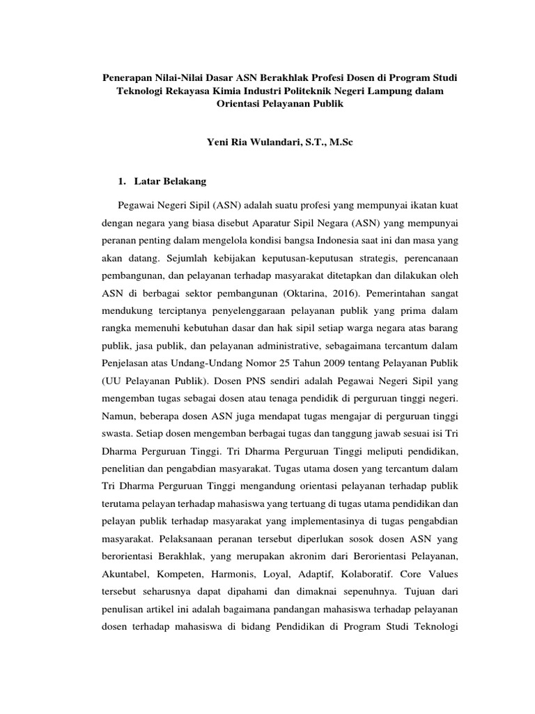 Penerapan Nilai-Nilai Dasar ASN Berakhlak Profesi Dosen | PDF