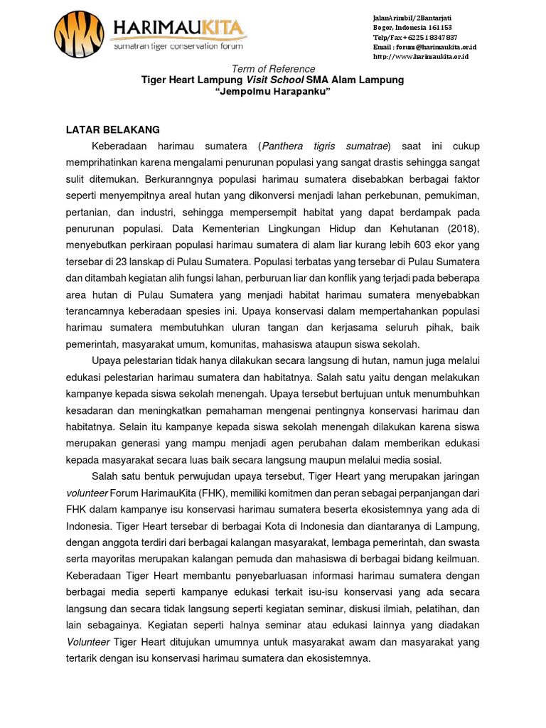 ToR - School Visit TH Lampung - SMA Alam Bandar Lampung | PDF