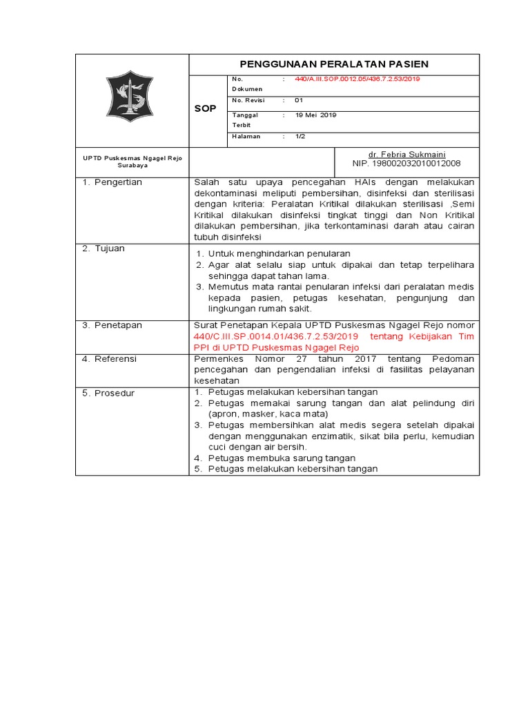 SOP Penggunaan Peralatan Pasien | PDF