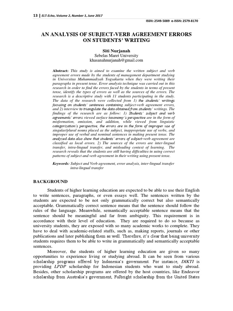Subject-Verb Agreement Errors in Writing | PDF