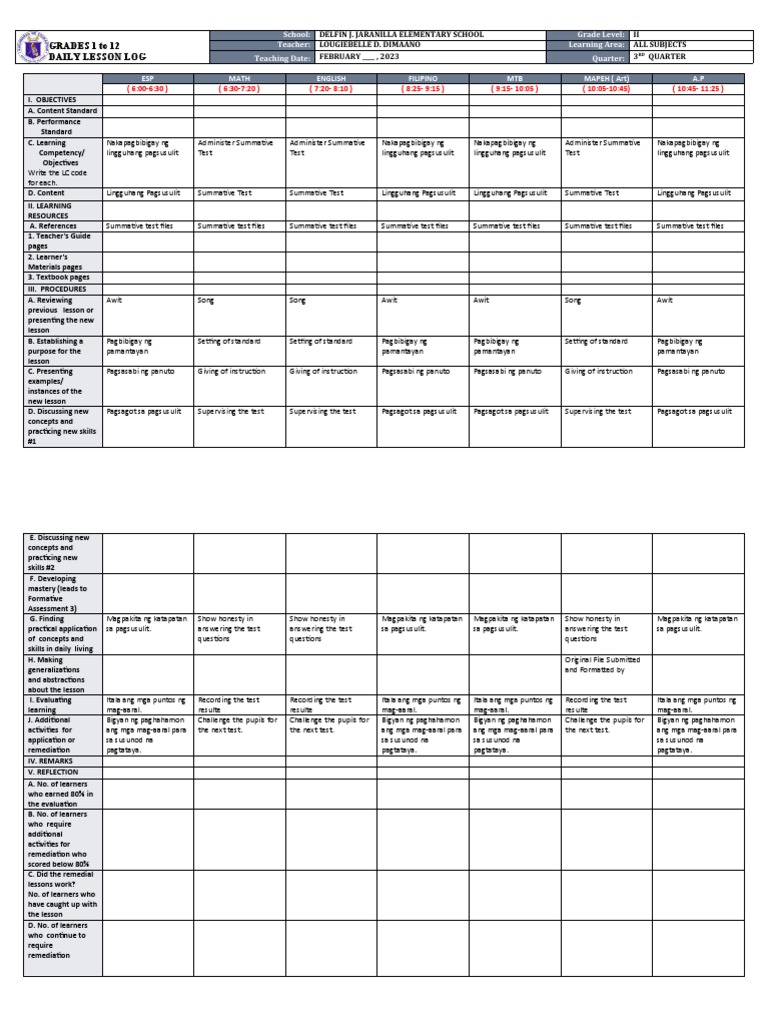 DLL - All Subjects 2 - Q3 - W1 - D5 | PDF