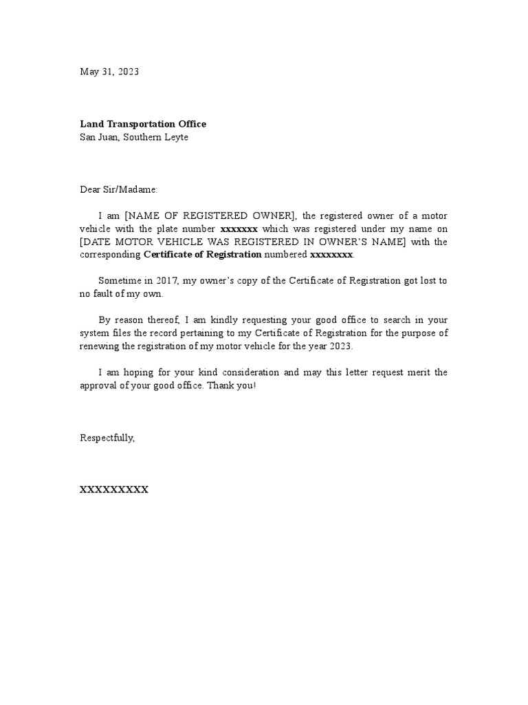 Request for Vehicle Registration Search | PDF | Finance & Money ...