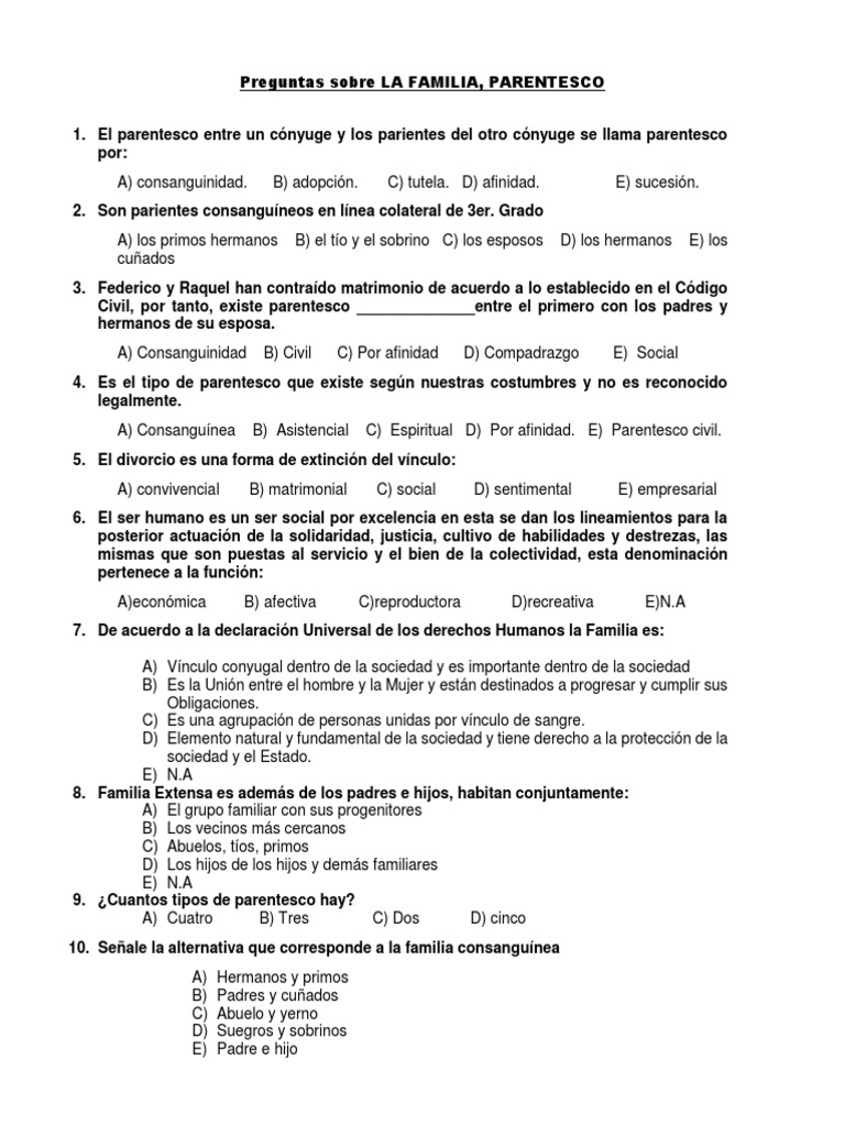 Preguntas sobre Parentesco Familiar | PDF | Parentesco | Familia