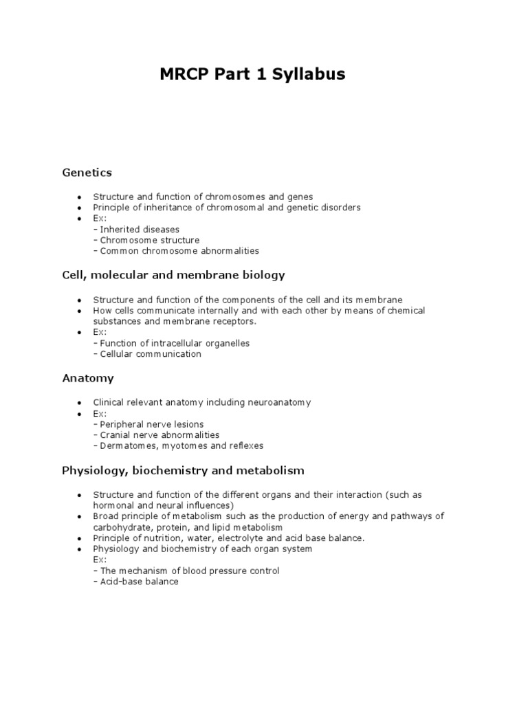 MRCP Part 1 Syllabus | PDF | Immune System | Heart