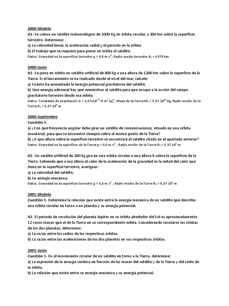 T1 - Gravitación - Ej EVAU | PDF