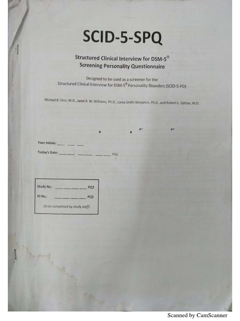 SCID-5 Questionnaire PDF Download | PDF