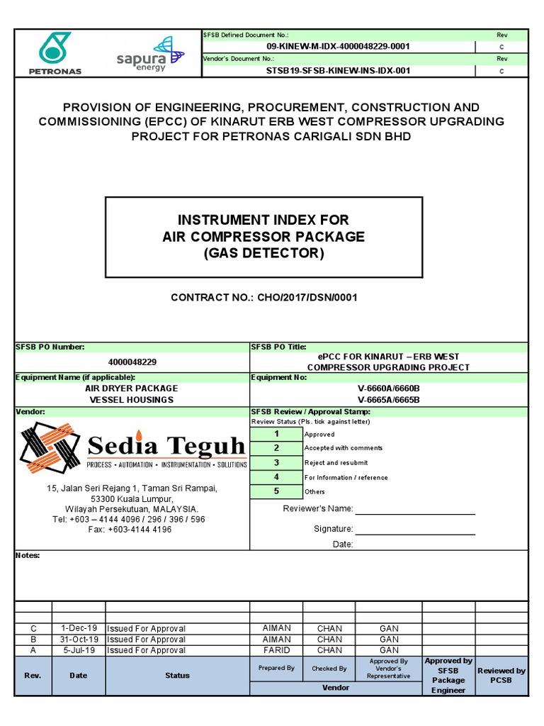09-KINEW-M-IDX-4000048229-0001 - Instrument Index (Compressor) GAS DETECTOR - Rev-D | Download ...