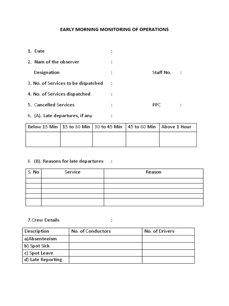 Early Morning Operations Monitoring Report | PDF