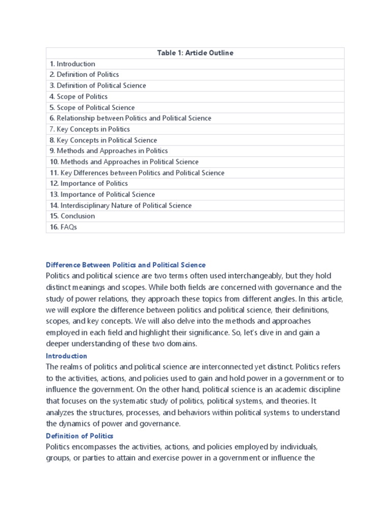 difference between political science and politics notes | PDF ...