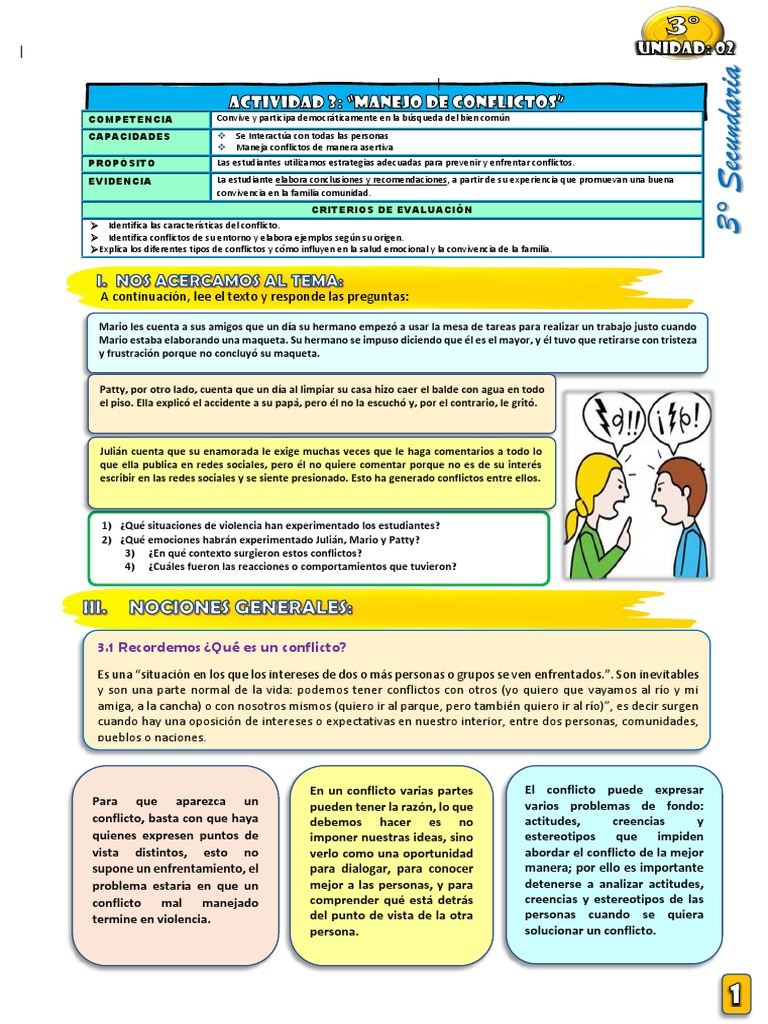 3° DPCC Ficha de Actividad 3 Uni 2 | PDF | Conflicto (proceso) | Mediación