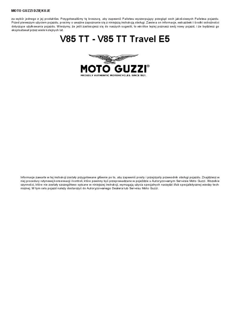 V85 TT - V85 TT Travel E5: Moto Guzzi Dziękuje | PDF