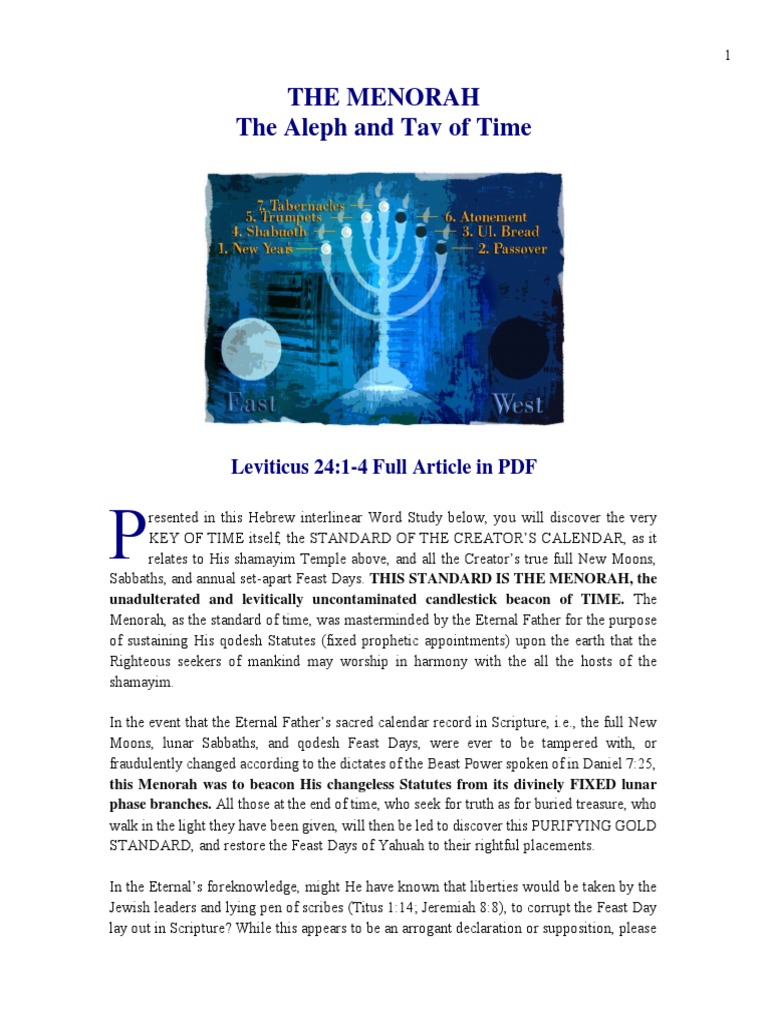 The Menorah The Aleph and Tav of Tim The Aleph and Tav of Time Leviticus 241 | PDF | Moses | Jehovah