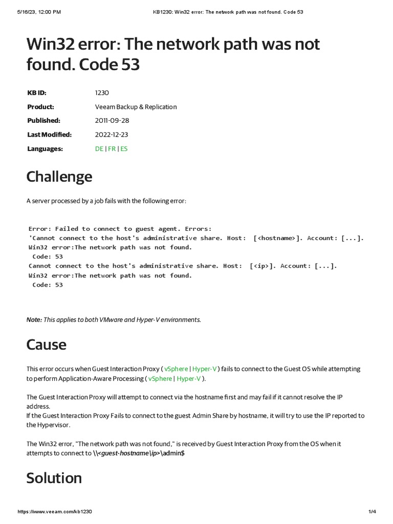 KB1230 - Win32 Error - The Network Path Was Not Found. Code 53 | PDF | Windows Registry | Hyper V