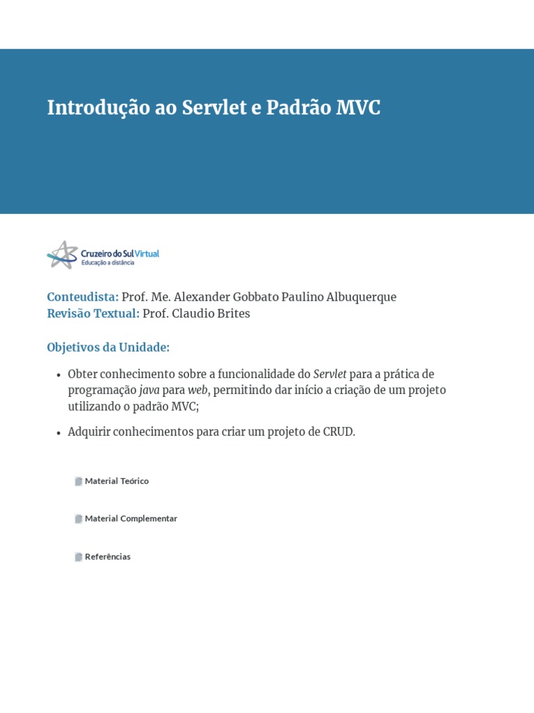 Unidade 3 - Introdução Ao Servlet e Padrão MVC | PDF | Model-View ... Unidade 3 - Introdução Ao Servlet e Padrão MVC | PDF | Model-View ...