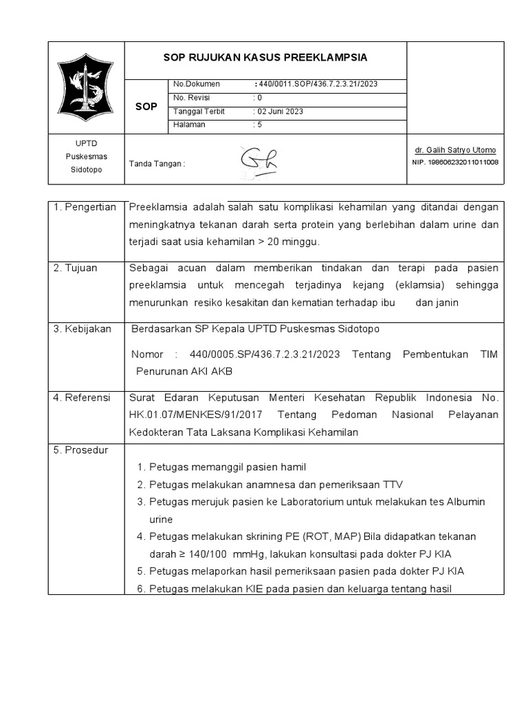 Sop Rujukan Kasus Preeklampsia | PDF
