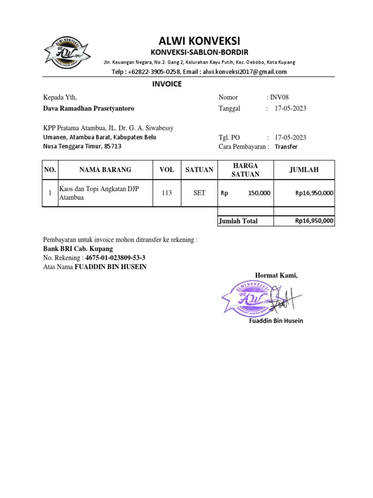 Invoice Kaos & Topi | PDF